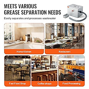 VEVOR Commercial 8 LBS, Top Inlet Interceptor, Under Sink Stainless Steel Grease Trap, 2.8 GPM Waste Oil-Water Separator, for Restaurant Canteen Home Kitchen, 8LB, Silver