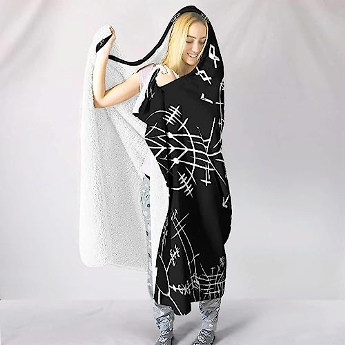 Viking 3D Printing Hooded Blanket Keeps Warm And Soft Viking Vegvisir Compass Unisex Winter Wearable Hooded Blanket Double Thickened Plush Wool Blanket ( Color : Blanket , Size : 80x60in/150x200cm )