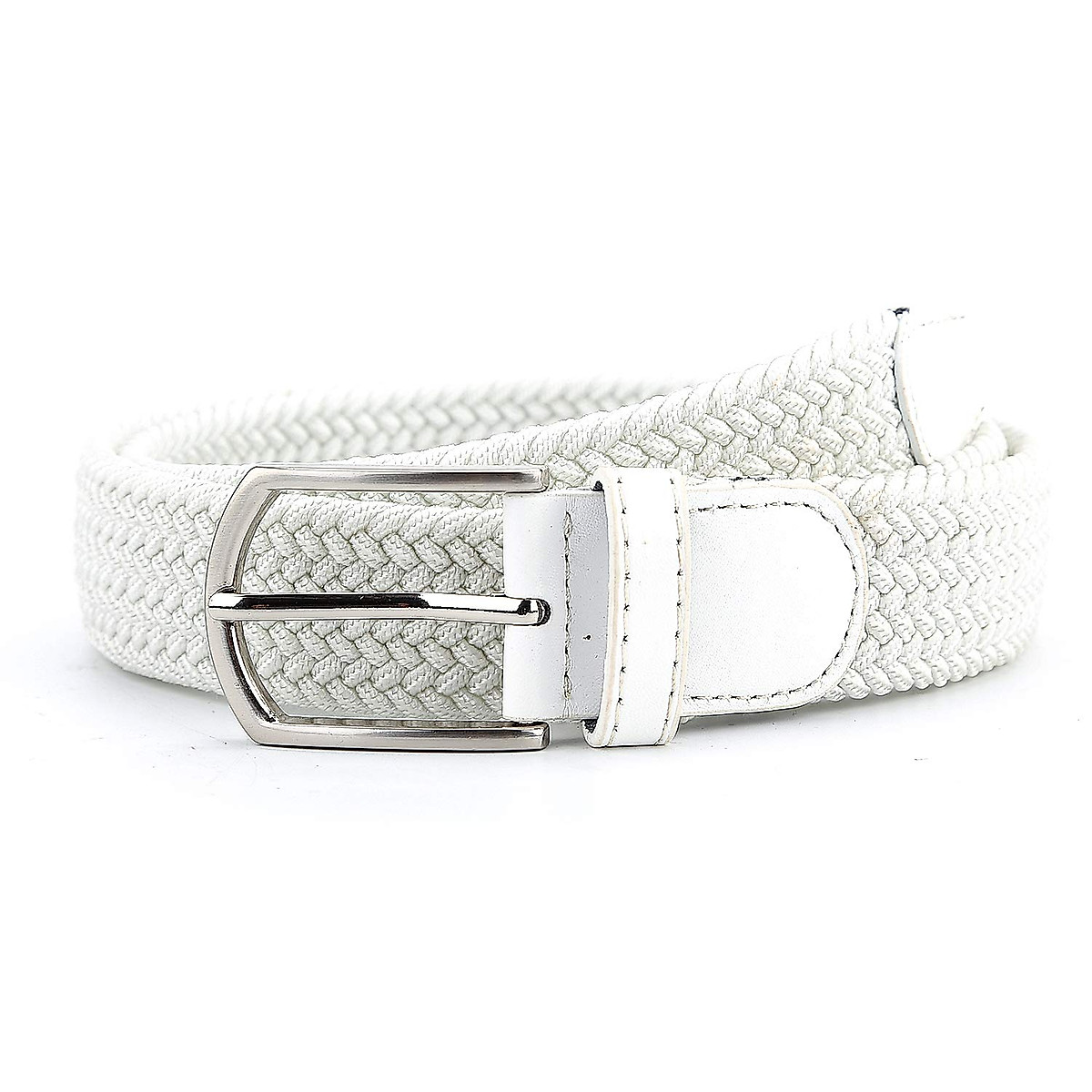 Braided Canvas Woven Elastic Stretch Belts for Men/Women/Junior with Multicolored (White, Medium/32-34" Waist)