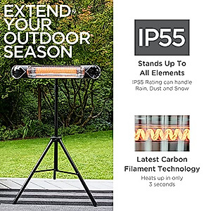 Briza Infrared Electric Patio Heater - Indoor/Outdoor Heater - Portable Wall/Garage Heater - 1500W - use with Stand - Mount to Ceiling/Wall)