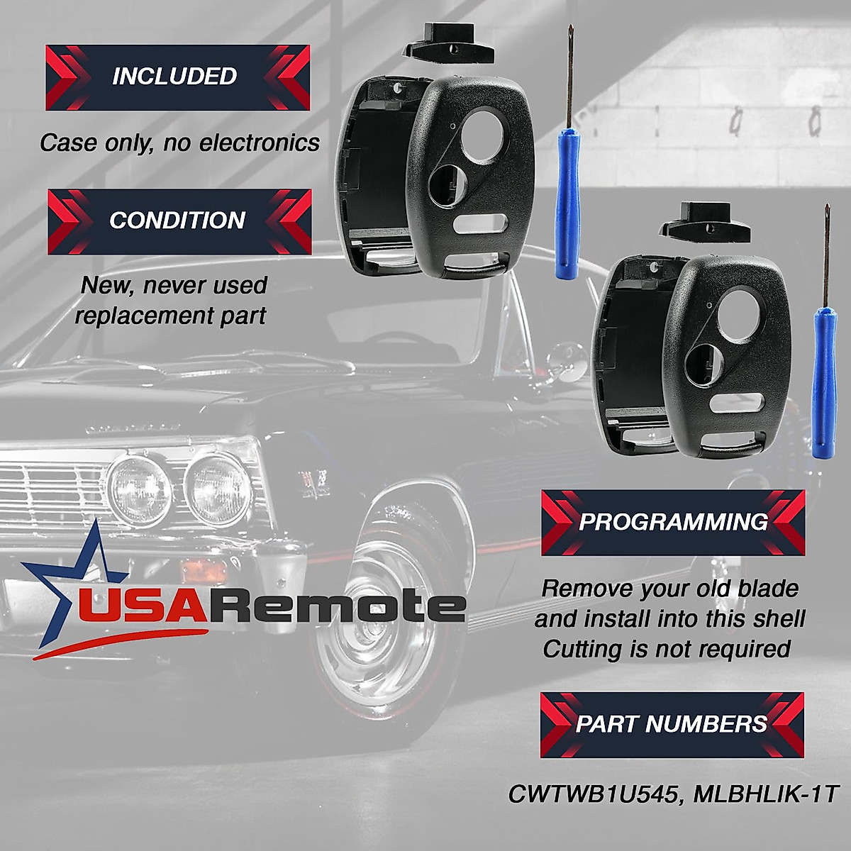 Cutting NOT Required - 2 Key Fob Keyless Entry Remote Shell Case & Pad fits Honda Accord / Civic / CR-V/ Fit / Odyssey / Pilot / Ridgeline / CR-Z
