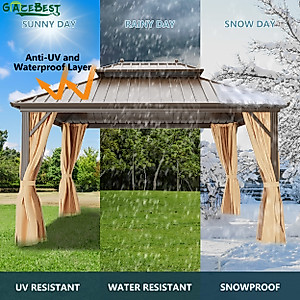 GAZEBEST 10'x10' Hardtop Gazebo Outdoor Aluminum Patio Gazebo Double Roof Galvanized Steel Canopy with Netting and Curtains,for Garden, Backyard,Deck and Lawns