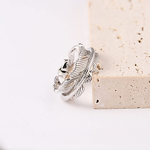 STROLLGIRL Sterling silver Simple spinner ring Fidget band ring spinning meditation anxiety ring (feather design, 10)