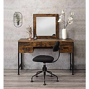 Acme Furniture Juvanth Vanity Desk and Mirror, Rustic Oak, Black