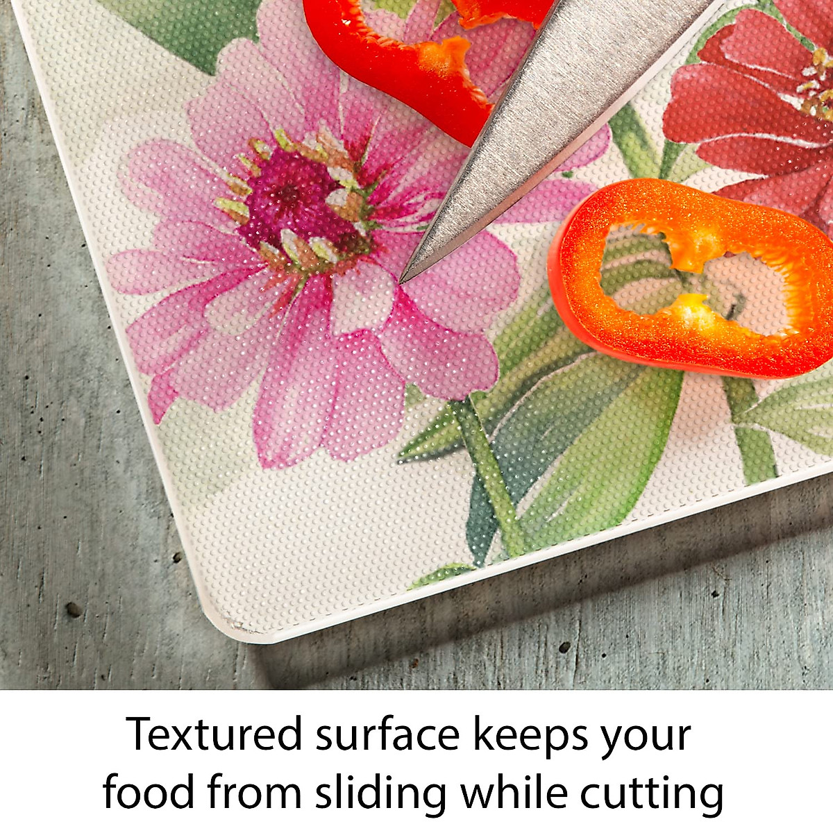 CounterArt Zinnias & Butterflies 3mm Heat Tolerant Tempered Glass Cutting Board 15” x 12” Manufactured in the USA Dishwasher Safe