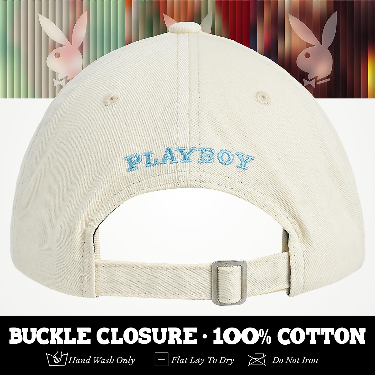 Playboy Dad Hat, Cotton Twill Adjustable Baseball Cap with Curved Brim, Off White, One Size