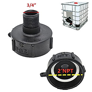 IBC Tote Tank Adapter, Drain Adapter 2" NPT Fine Thread to 3/4" Outside Thread Garden Water Hose Conector Male Adapter Fitting