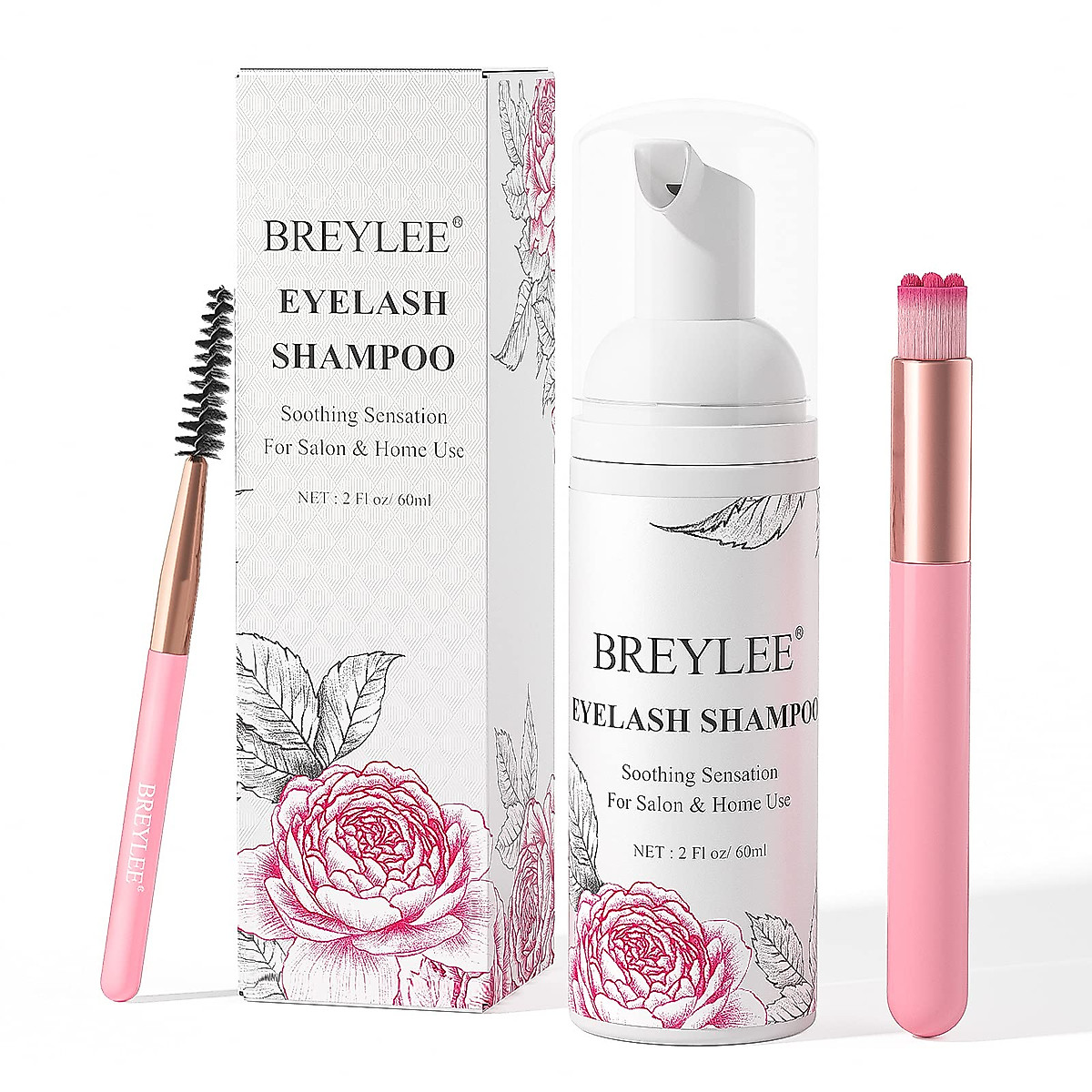 BREYLEE Eyelash Extension Cleanser,Eyelash Extension Shampoo, Eyelash Extension Foam & Brushes Eyelid Cleanser for Makeup Remover Paraben & Sulfate Free for Salon and Home Use