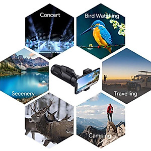 12x50 High Power BAK4 Prism FMC Lens Monocular Compact Portable Life Waterproof Monocular with Smartphone Adapter and Tripod for Adult Bird Watching, Outdoor