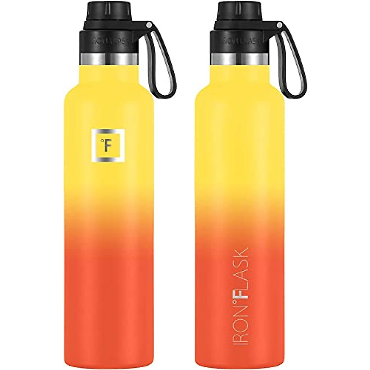 IRON °FLASK Sports Water Bottle - 24 Oz, 3 Lids (Spout Lid), Leak Proof, Vacuum Insulated Stainless Steel, Hot Cold, Double Walled, Thermo Mug, Standard Metal Canteen