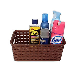 YBM Home Medium Plastic Rattan Storage Box Basket Organizer, Small - Brown - 1 Pack