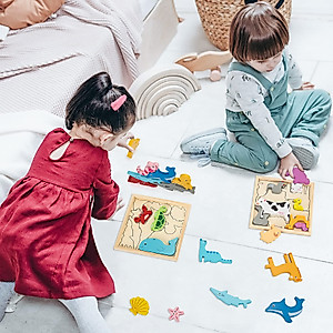 Luvios Toddler Toys Stacking Toys & Building Blocks & Farm Animals for Toddlers 1-3, Wooden Puzzles for Kids Ages 3-5 Wooden Montessori Toys Funny Gifts for 1 2 3 4 5 Year Old Boys Girls Toys