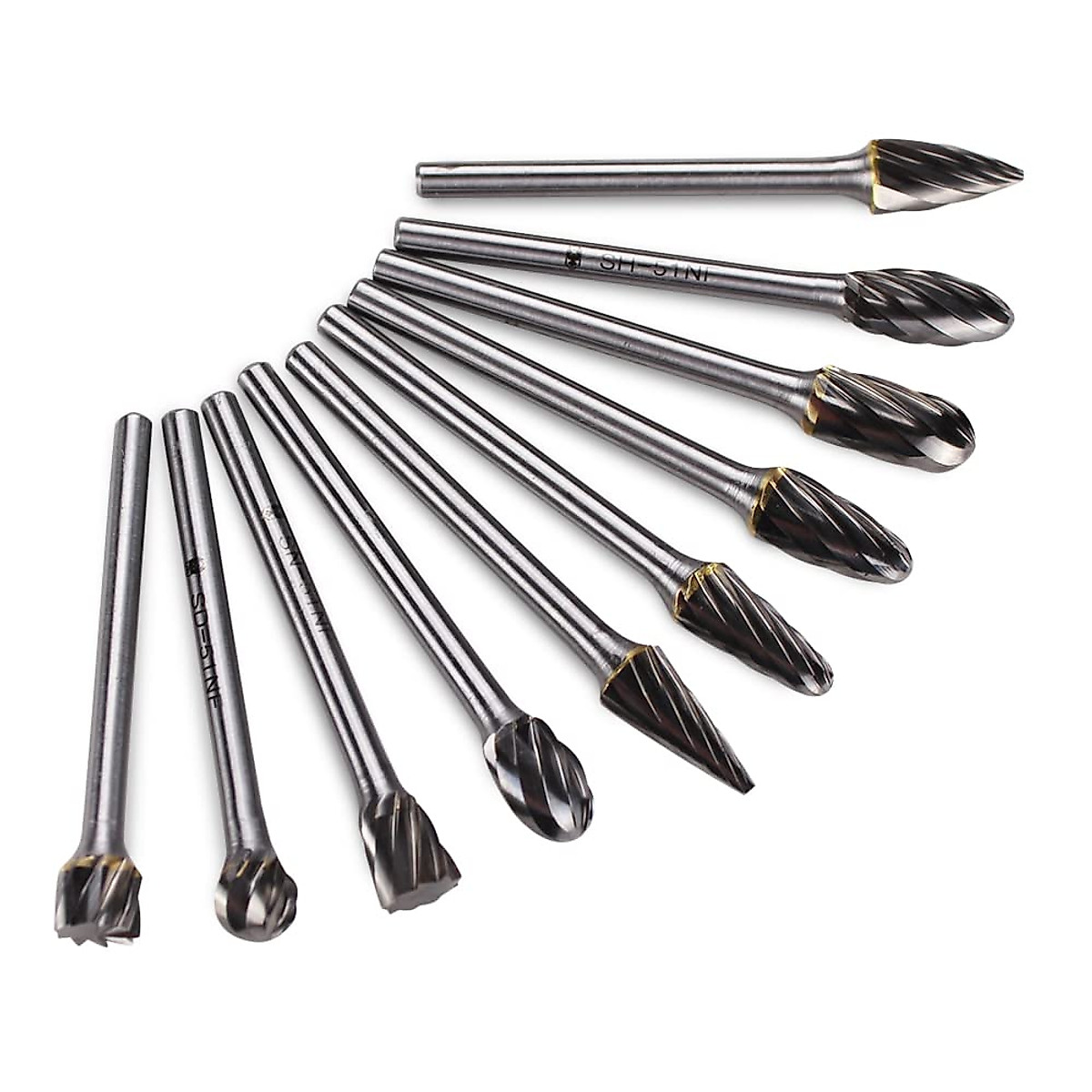 BHA Tungsten Carbide Burr Die Grinder Rotary Tool Bit Set for Aluminum and Other Non Ferrous Material Engraving and Precision Work, Aluma Cut with 1/8” Shank - 10 Pieces