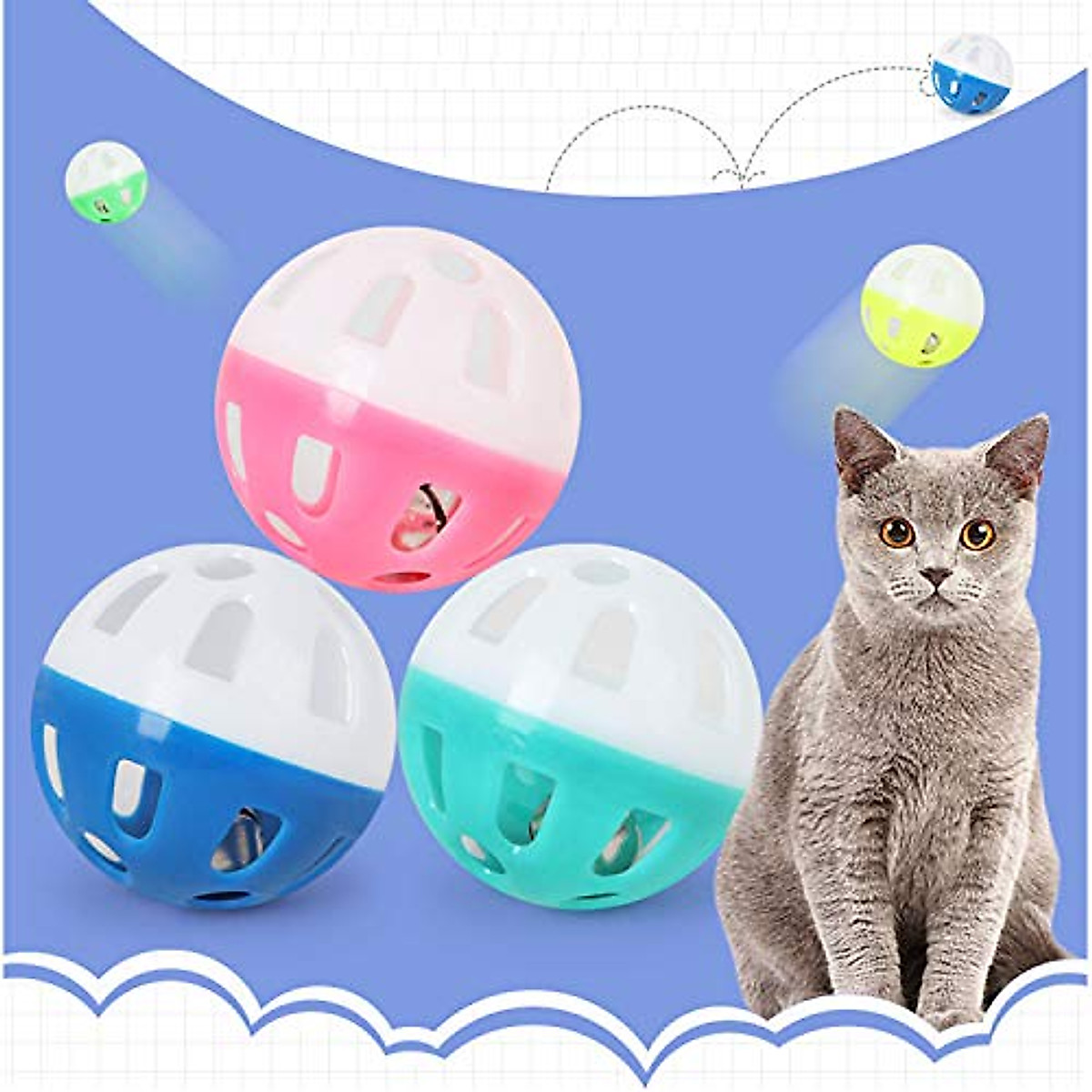 FadyDail 12PCS 5Color 1.6" Cat Toy Ball with Bell, Pet Toy Cat Bell Ball Cat Toy with Bell Cat Jingle Balls for Cats Kitten, Plastic Cat Toys Jingle Balls Pounce Chase Rattle Ball Toys