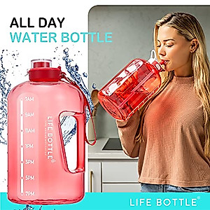 Life Bottle 1 Gallon Water Bottle with Straw Lid and Chug Lid, Leakproof Water Jug. Big Water Bottle with Time Marker, No Quotes. 128 oz Water Bottle with Handle and Straw, BPA Free Water Bottles