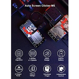 Auto Screen Clicker Device M6, Automatic Clip-on Phone Screen Tapper, Smart Adjustable Speed Simulated Finger Clicking for Games, Giving a like etc, has recording function (Support 5 Ports 10 Screens)