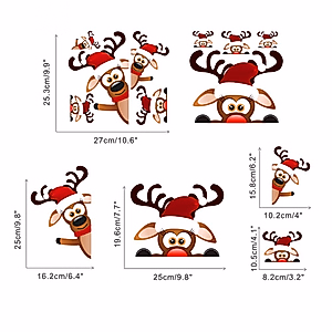TOARTi Christmas Reindeer Wall Decal,Lovely Christmas Wall Sticker for Kids Room Decoration,Adorable Window Cling Decal,Christmas Home Decals (9 pcs)