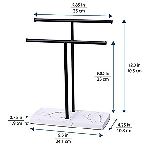 LKKL Hand Towel Holder - Double T Hand Towel Holder for Bathroom - Countertop Towel Stand Free Standing Towel Rack Bathroom Towel Hanging Rack with Resin Tray Base(Black/White)