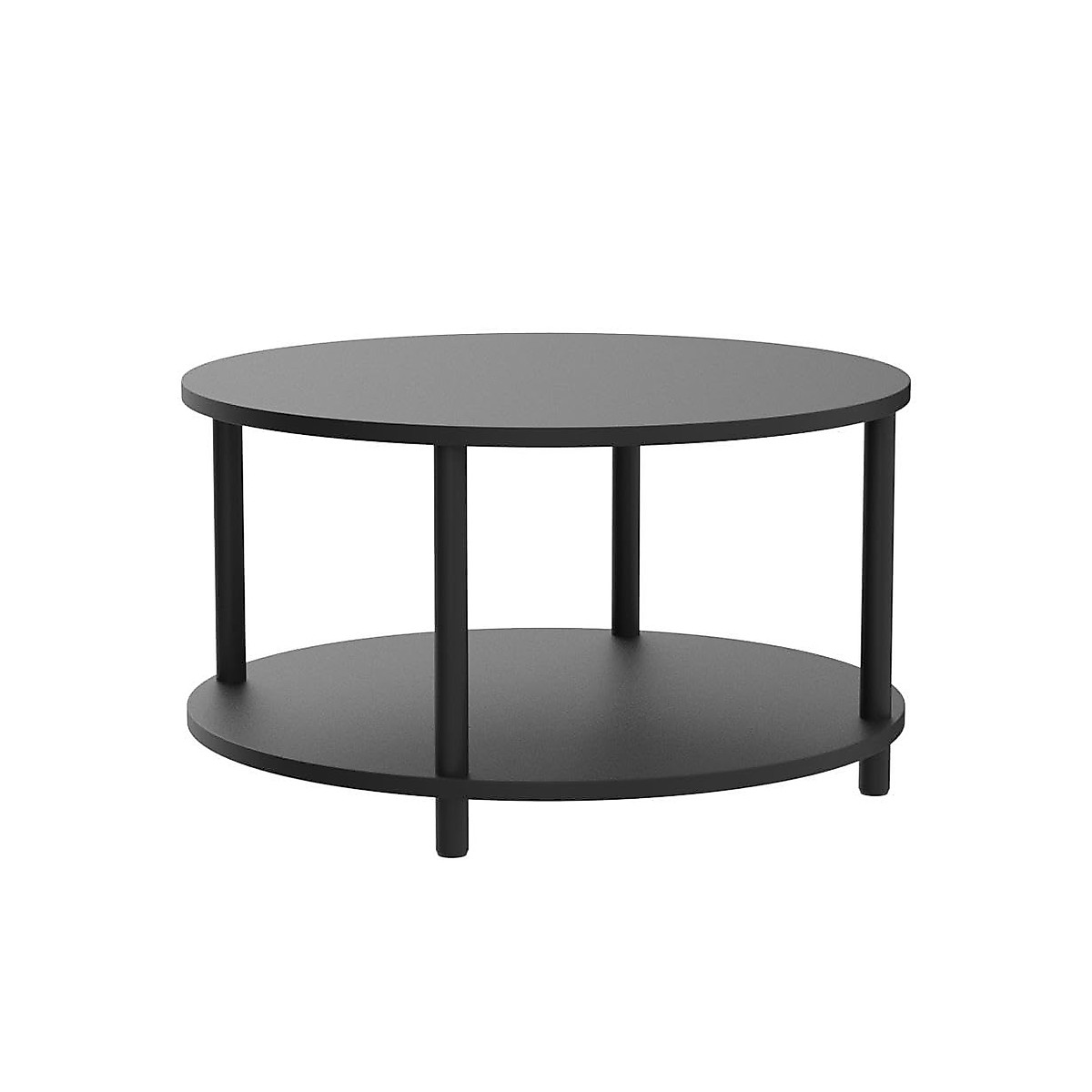 Unihouse Round Coffee Table for Living Room, 31.5’’ 2 Tier Black Wooden Coffee Table with Open Storage Shelf for Office/Reception Room,Sturdy Metal Legs, Easy to Assemble