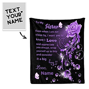 CUXWEOT Custom Blanket Personalized to My Sister Rose Butterfly Soft Fleece Throw Blanket with Name for Gifts Sofa Bed (50 X 60 inches)