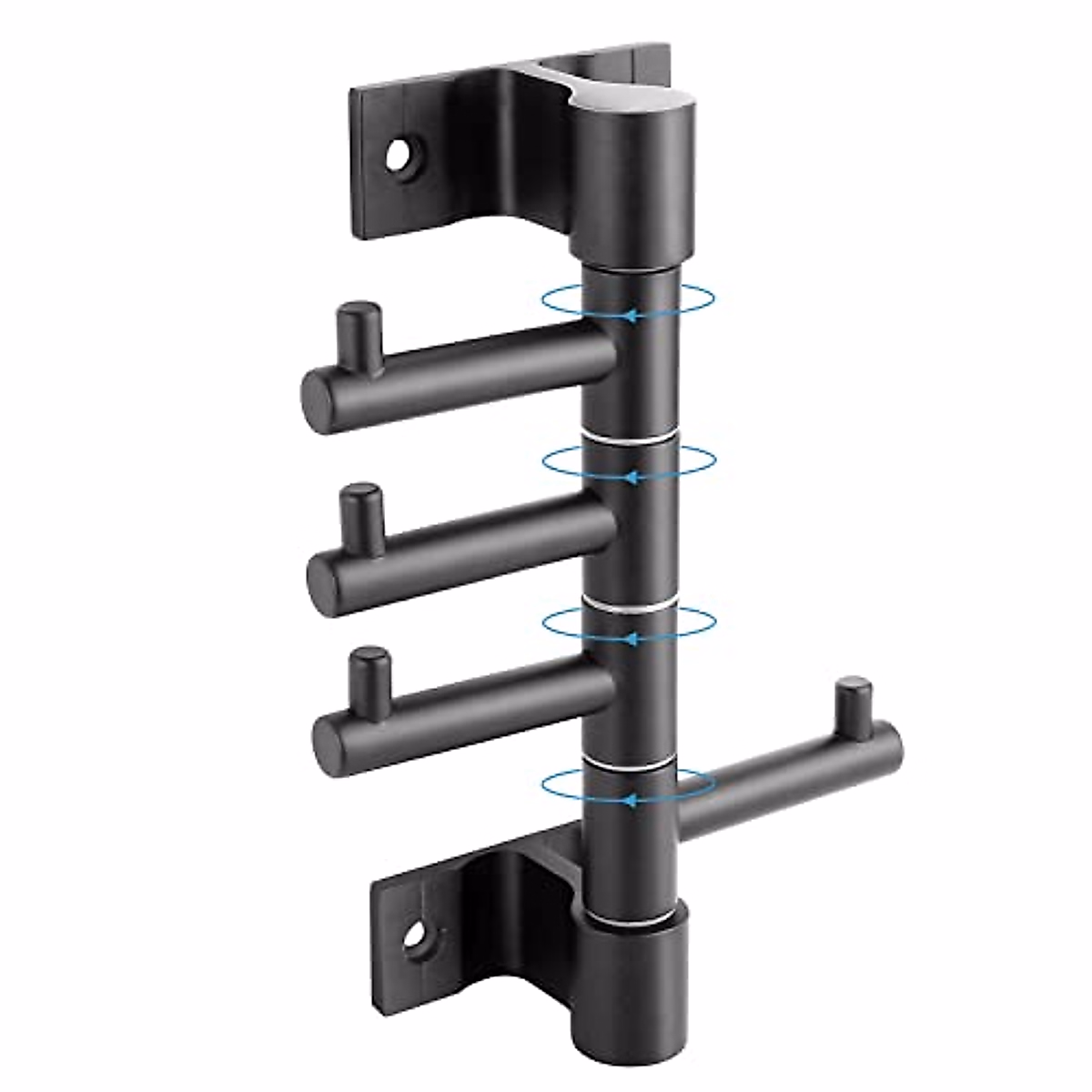 Rotating Coat Hooks for Hanging with 4 Swivel Arms,Multiple Bathroom Wall Mounted Towel Hooks,Heavy Duty Wall Clothes Hooks,Wall Coat Rack Hat Hooks,Shower Sponges Bathrobe Key Holder Hanger (Black)