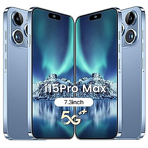 Travel Cheap i15 Pro Max Smartphone, 16GB RAM 1TB ROM, 6800Mah, 7.3INCH HD Capsule Screen, Original Unlocked 5G Mobile Phones for Birthday Gifts,Blue-1TB