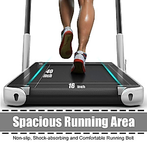 GYMAX Walking Pad, 2 in 1 Free Installation Under Desk Treadmill with Smart App, Remote Control & LED Display, 2.25HP Foldable Portable Compact Running Machine for Small Spaces Home Office (Silver)