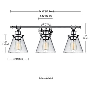Globe Electric 51445 Parker 3-Light Vanity Light, Chrome, Clear Glass Shades, Bulb Not Included