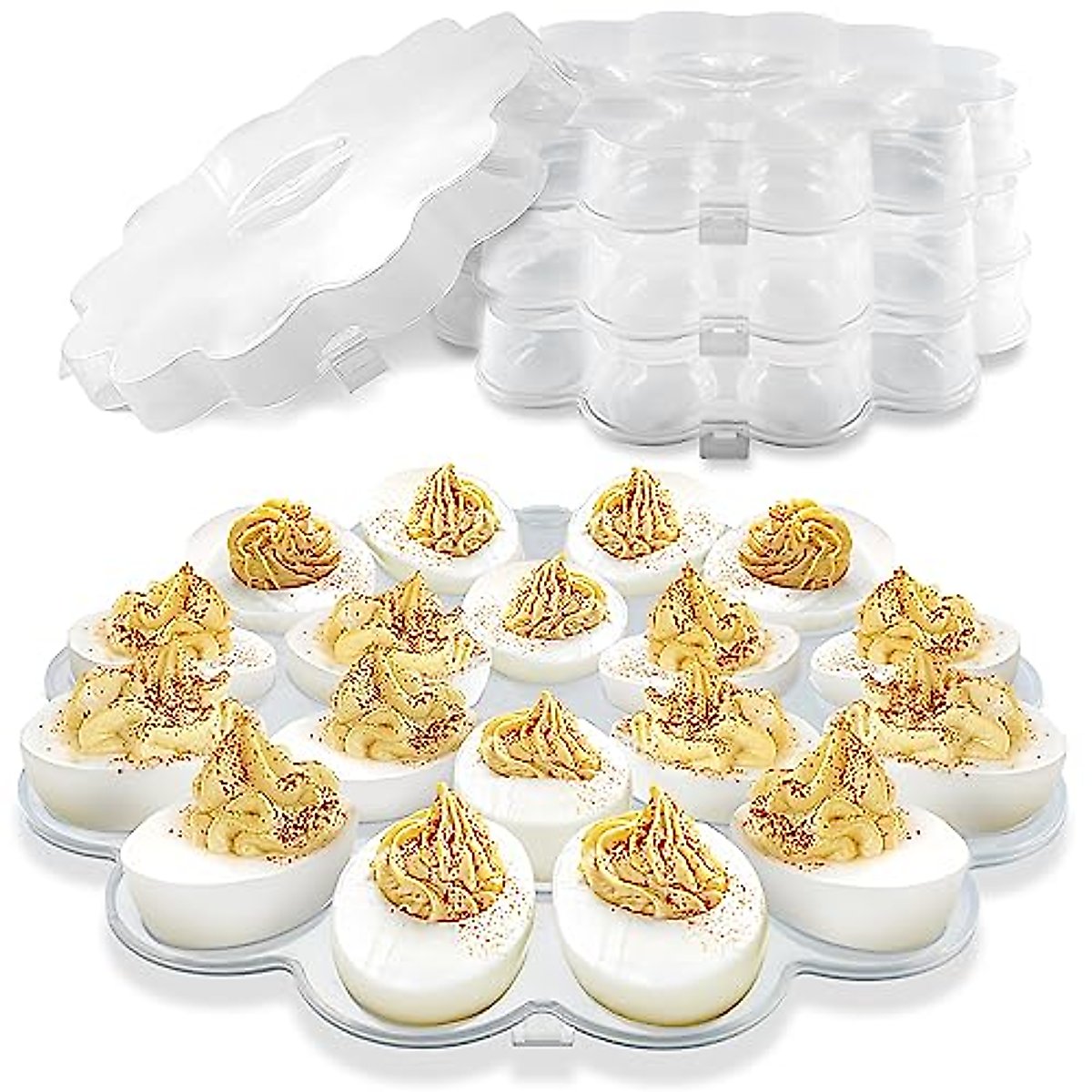 Shop Square Deviled Eggs Carrier with Lid - (3 Pack) 18 Slot Deviled Egg Tray with Lid for Party, Easter, Thanksgiving - Reusable Deviled Egg Platter with Secure Lid