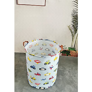 INSLIKE Kids Laundry Basket Waterproof Collapsible Laundry Hamper Toy Box Storage Bin for Nursery Hamper Cloth Home Gift Basket(blue cars)