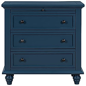 Knocbel 3-Drawer Nightstand with Pull-Out Tray, Wooden Bedside Night Stand Sofa Side End Table with Legs, 110lbs Weight Capacity, 28.1" H x 28" W x 16.9" D (Blue)