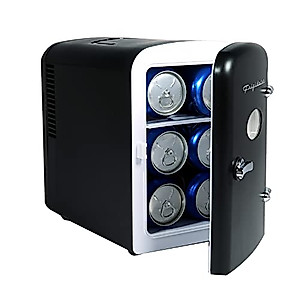 Frigidaire EFMIS175-BLACK Portable Mini Fridge-Retro Extra Large 9-Can Travel Compact Refrigerator, Black, 6 Liters