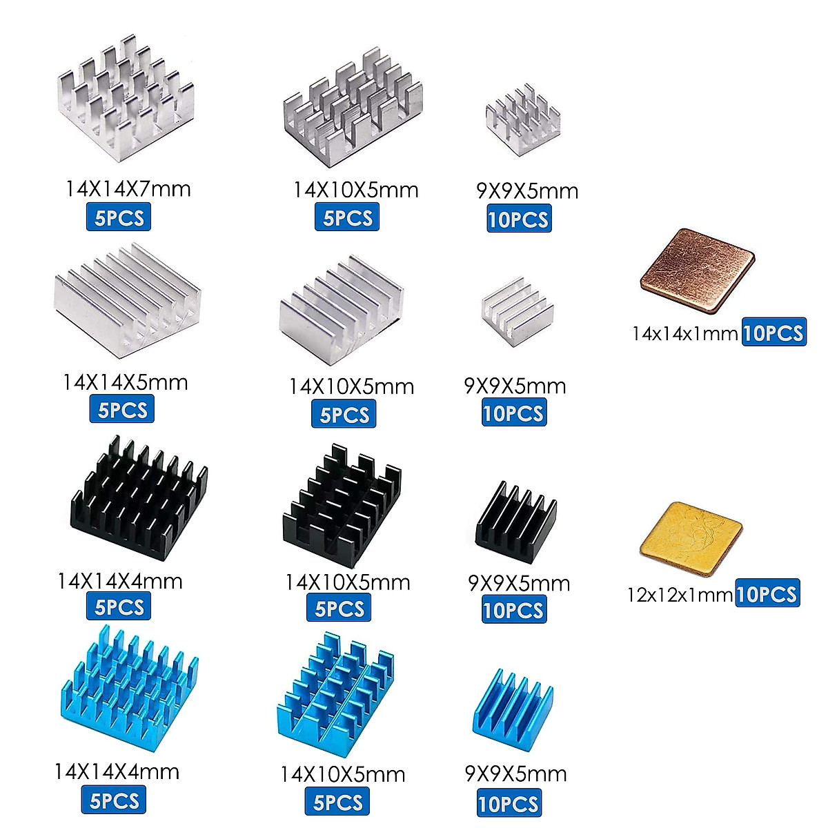 100 Pcs Raspberry Pi 4 Heatsink, MazerPi Raspberry Pi Heatsink Set Aluminum Heatsink with 3M 8810 Thermal Pad Copper Heatsink for Raspberry Pi 4 Model B/ 3B+/ 3B/ 2B