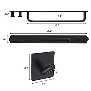 VETAID Towel Bar Self Adhesive Bathroom Towel Holder with 2 Pack Towel Hooks 15.6-Inch Stick on Wall Towel Rack No Drill Bath Towel Holder Sticky Towel Hanger Black
