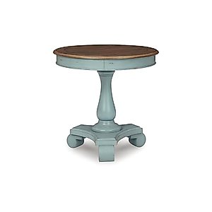 Signature Design by Ashley Mirimyn Farmhouse Round Accent Table, Teal & Brown
