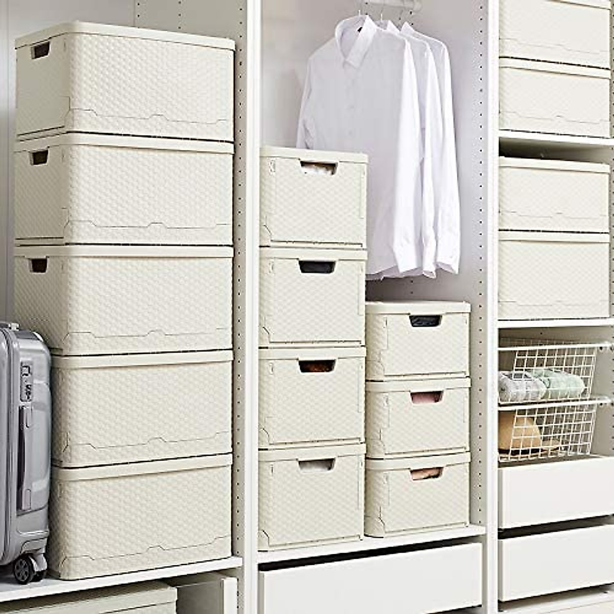 Pack of 4 Folding Storage Boxes with Lids Foldable Plastic Storage Bins Organizer Container Shelf Basket with Lid for Home Bedroom Closet Office