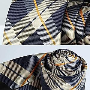 HISDERN Ties for Men Brown Plaid Tie Pocket Square Set Extra Long Mens Neckties and Handkerchief Formal Silk Checkered 63'' Necktie for Business