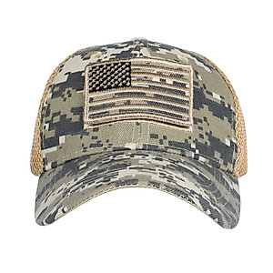 Anna-Kaci Camouflage Trucker Special Tactical Operator Forces USA Flag Patch Baseball Cap, Grey camo, OneSize