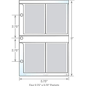 EnvyPak Platinum Series 4 Pocket Trading Card Page for Mini Binders - Pack of 20 Pages