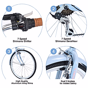 MEGHNA Cruiser Bike Low Step-Through 26inch Commuter Bike V - Brake 7 Speed Shifter Driven City Bike for Women Senior Men (Beige)