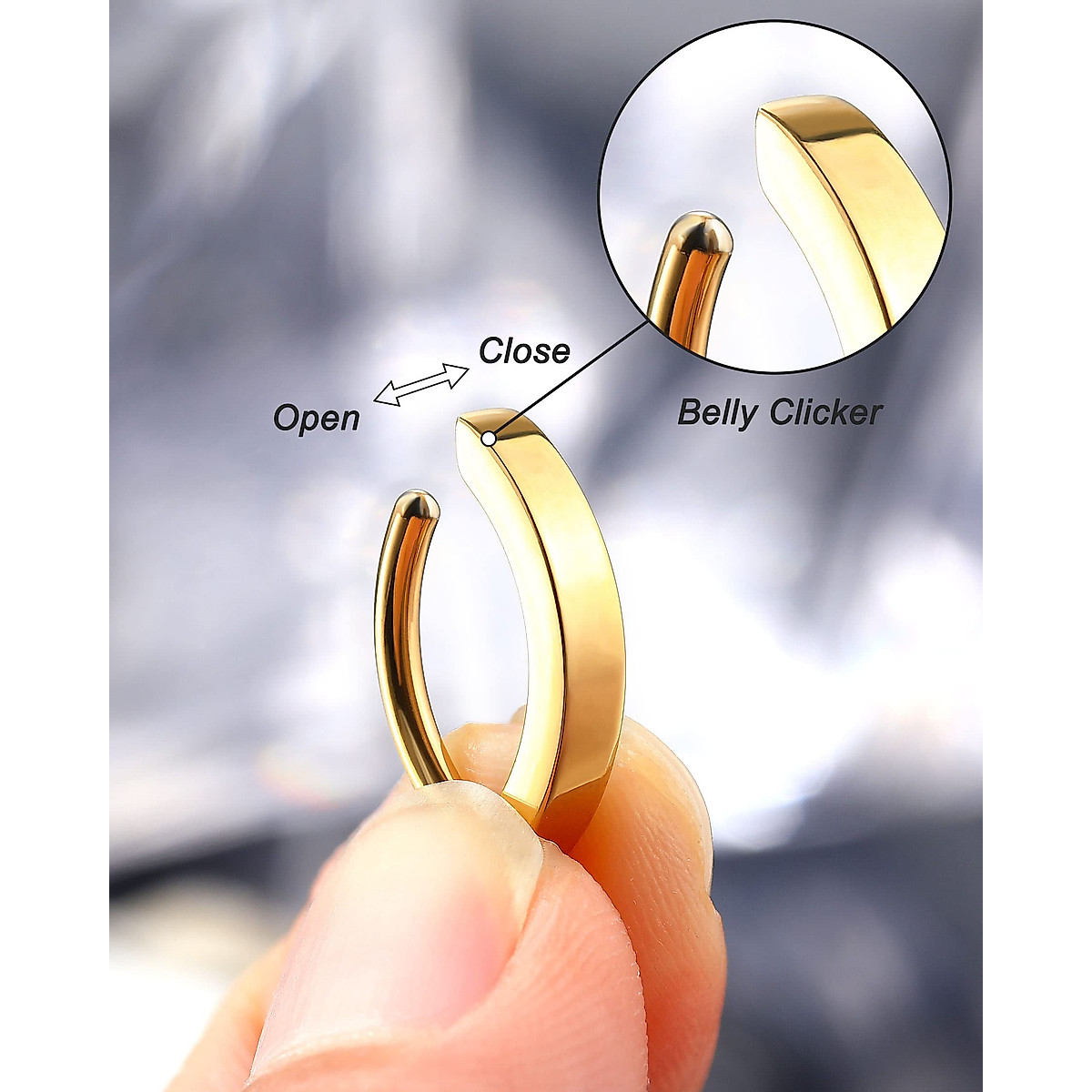 Melighting 14G Belly Clicker Hoop Stainless Steel 316L Belly Button Rings for Women Reverse Curved Belly Rings Clicker Belly Piercing Hoop for Women