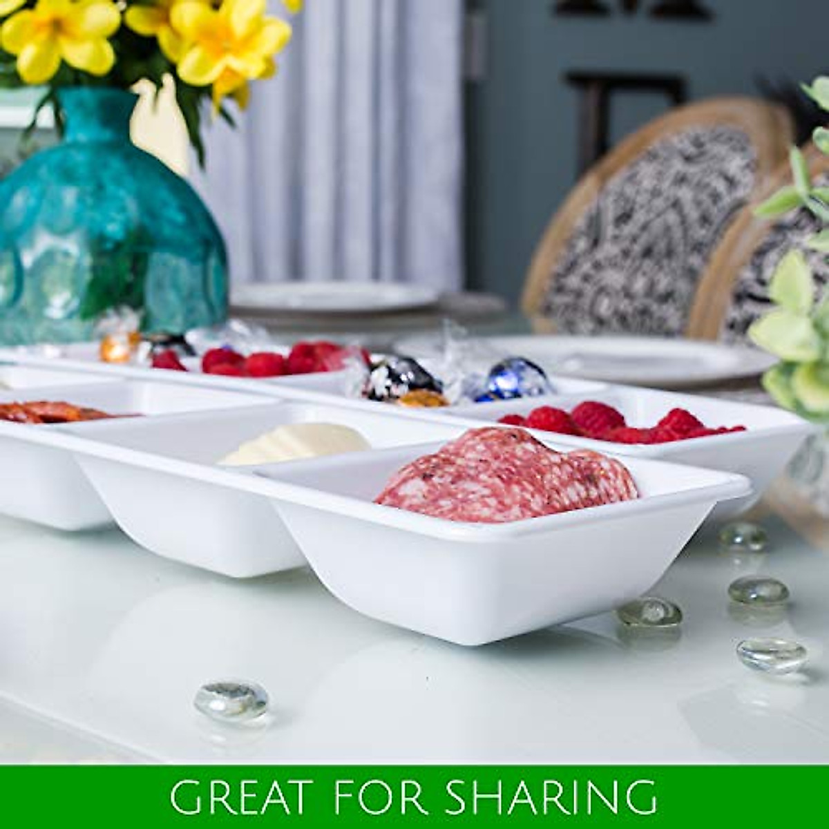 Plasticpro 4 Sectional Rectangle Plastic Disposable Serving Tray/Platter 5 X 16 Clear Pack of 2