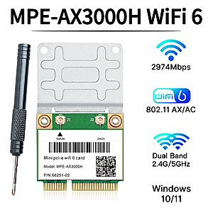 MPE-AX3000H WiFi 6 Wireless Card Dual Band 802.11ax Half Mini PCI-E WiFi Card PCI Express Network Adapter BT5.2 2.4GHz 574Mbps 5GHz 2.4Gbps(160MHz) for Windows 10/11 64 bit Better 7260HMW WiFi Card