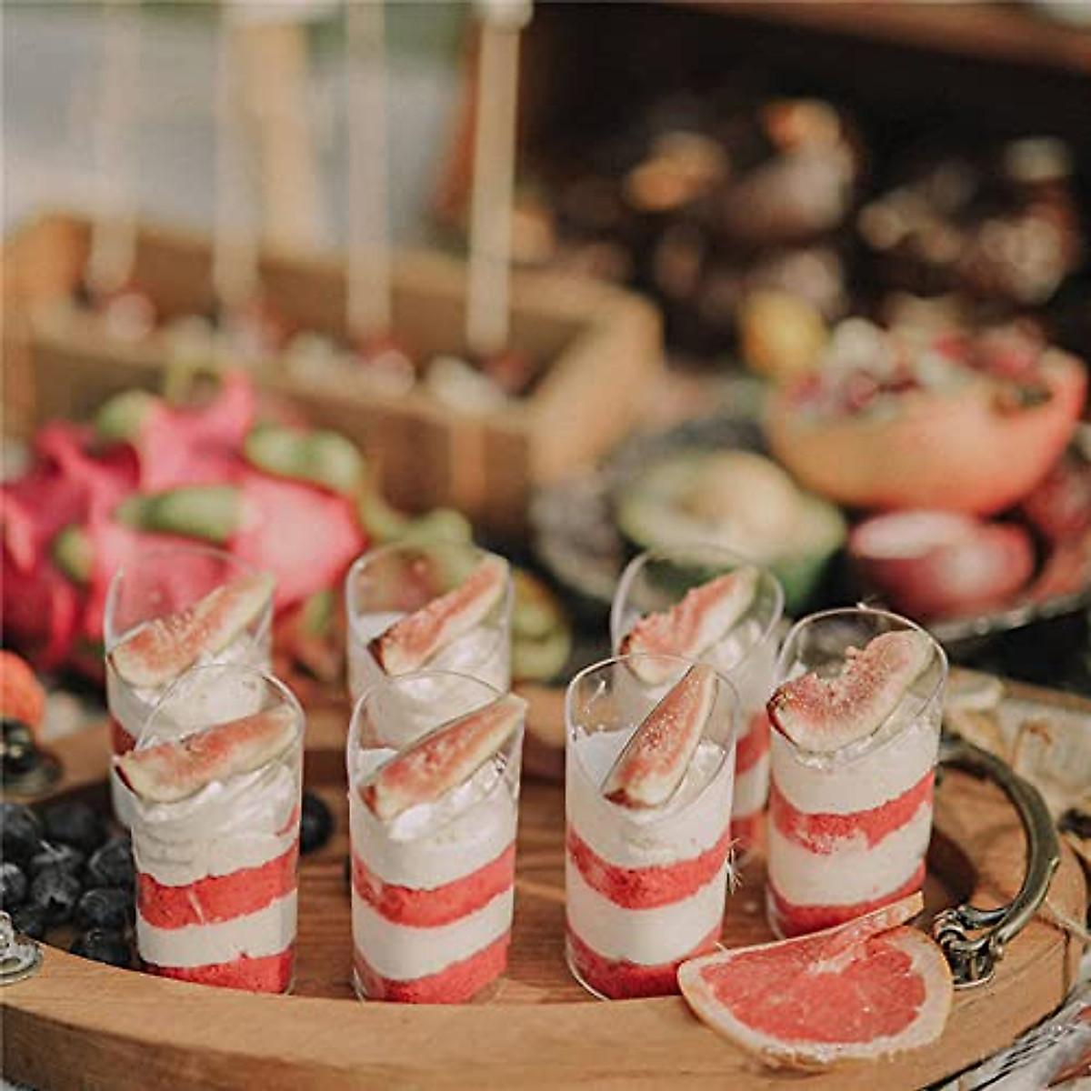 64 Pack Mini Dessert Cups with 64 Spoons 2.8oz Clear Plastic Parfait Appetizer Cup Shot Glasses Serving Bowls for Tasting Sample Appetizers