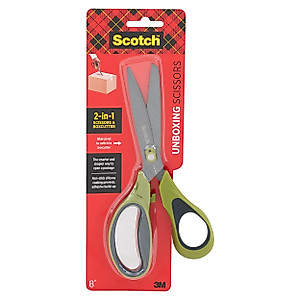 Scotch Non-Stick Unboxing Scissors, Dual-Function Scissors and Boxcutter, 8-inch