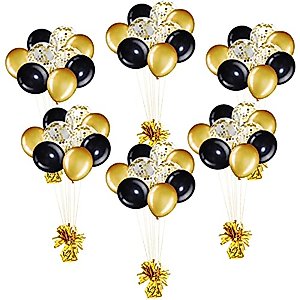 56 Pcs Balloon and Balloon Weights, 50 Pieces Balloons Decorative Birthday Confetti Balloons 6 Pieces Balloon Weights Pack Holder Balloons Party Wedding Birthday Decors(Black, Gold Series)