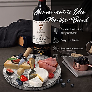 Flexzion Round Marble Cheese Board - 12 Inch White Marble Serving Board for Charcuterie, Cheese, Cutting, Pastry, Trivet - Non-Stick and Heat Resistant Marble Board