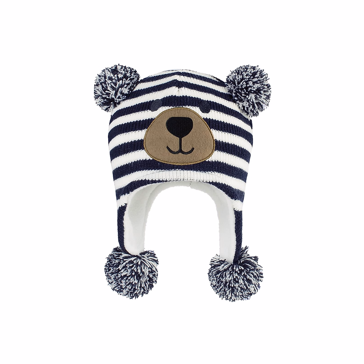 Century Star Baby Boy Hat Winter Fleece Lined Hat Knit Earflap Kids Caps Infant Toddler Hats for Baby Girls with Pom Pom Bear Navy 0-12 Months