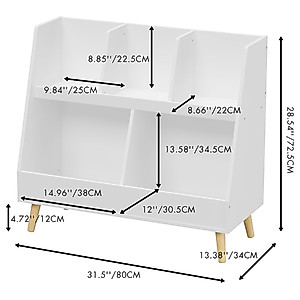 Kids Bookshelf with Toy Organizer, 5 Cubbies Children's Toy Shelf, 2-Tier Open Bookcase, Book Display Storage Organizer with Legs, Toy Storage Cabinet for Children's Room, Playroom White A