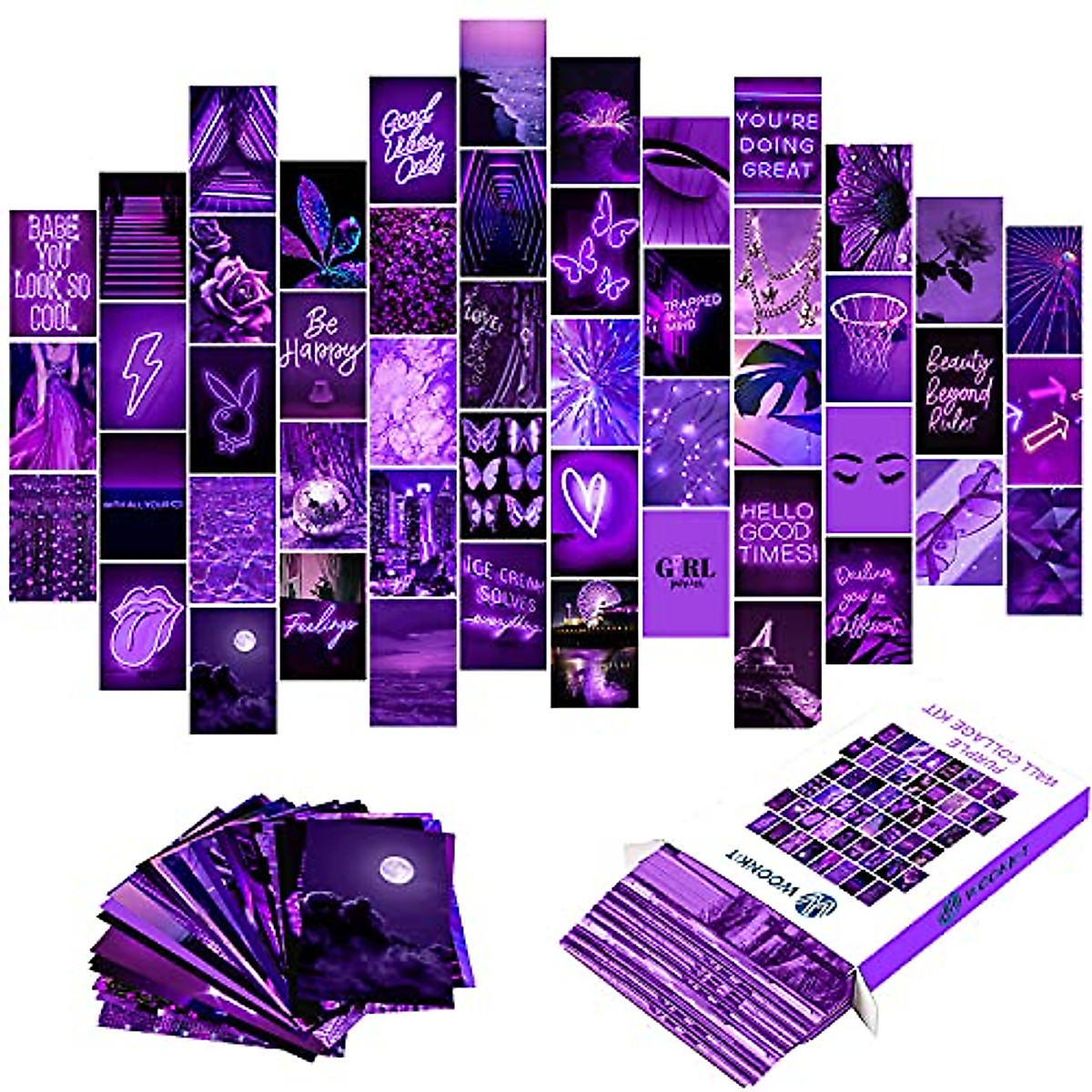 WOONKIT Purple Wall Collage Kit Aesthetic Pictures, Wall Decor for Bedroom Aesthetic, Photo Wall Collage, Room Decor for Teen Girls, Purple Wall Decor, Collage Kit, Trendy Teen, 50PCS 4x6 INCH